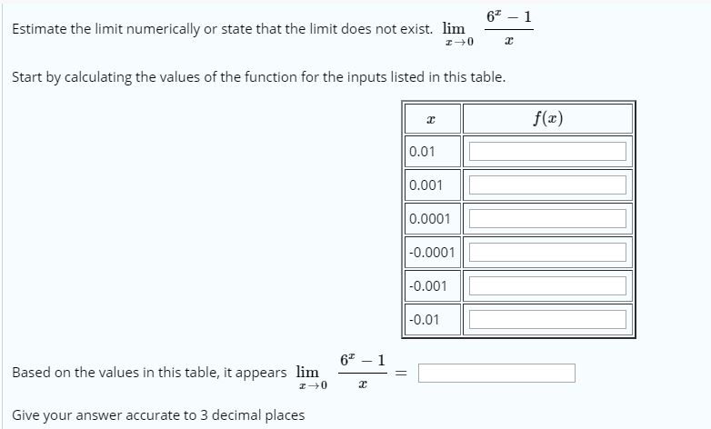 Solved Estimate the limit numerically or state that the | Chegg.com