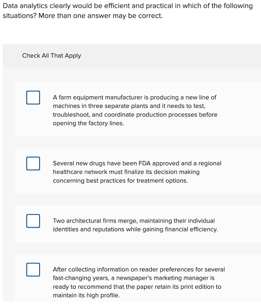 Data analytics clearly would be efficient and | Chegg.com