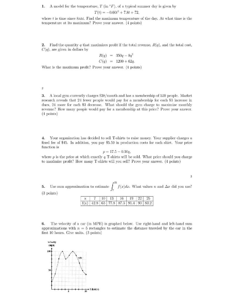 Solved 1. A model for the temperature, T (in F), of a | Chegg.com