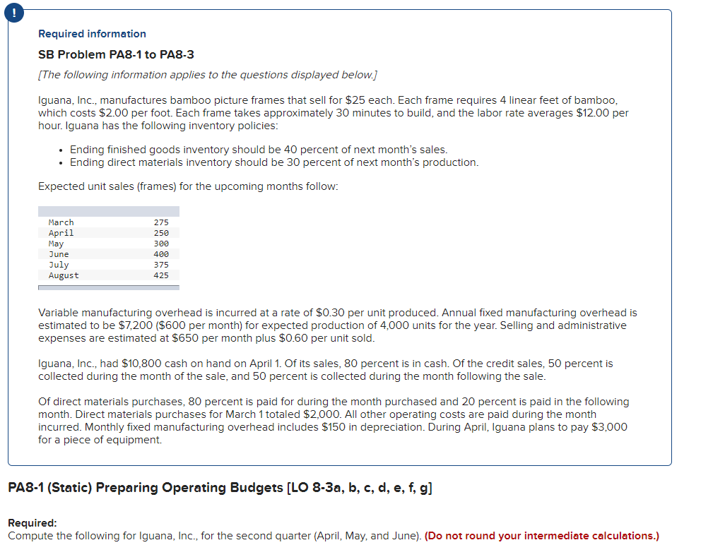 Solved Required information SB Problem PA8-1 to PA8-3 [The | Chegg.com
