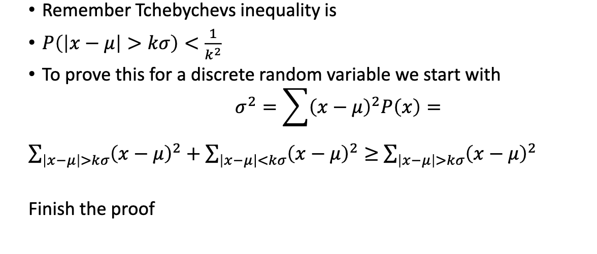 Solved Please finish this proof of Tchebychevs inequality. | Chegg.com