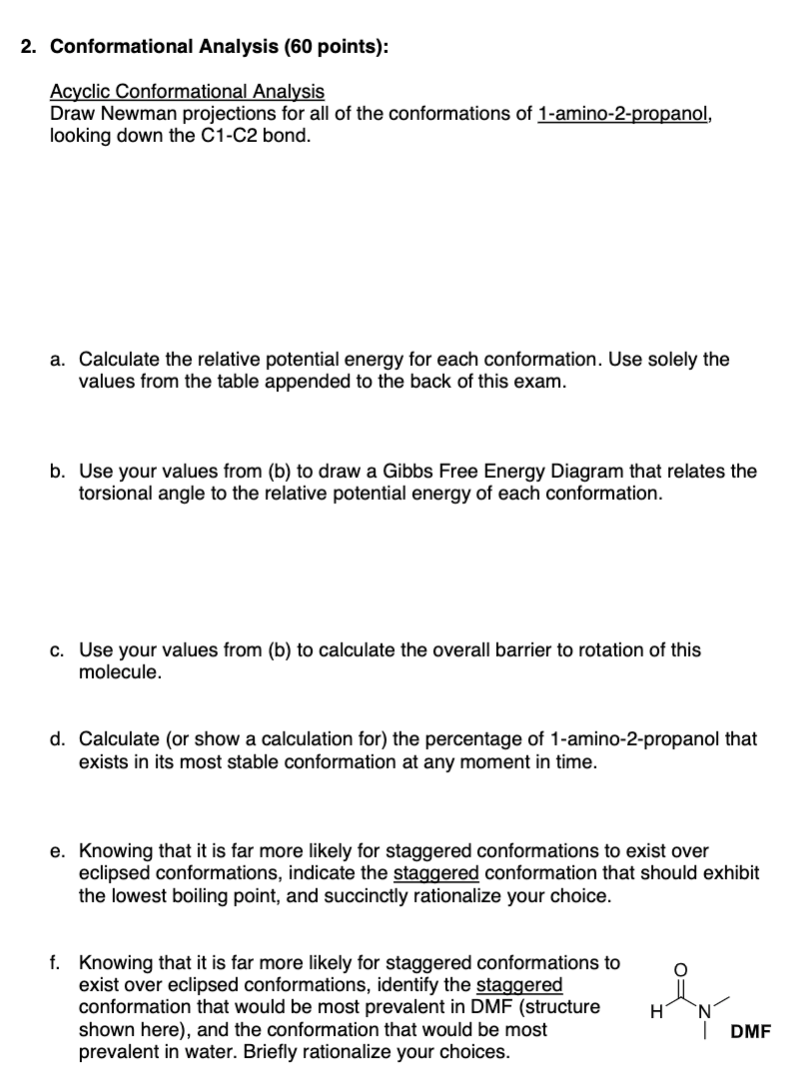 2. Conformational Analysis (60 points): Acyclic | Chegg.com