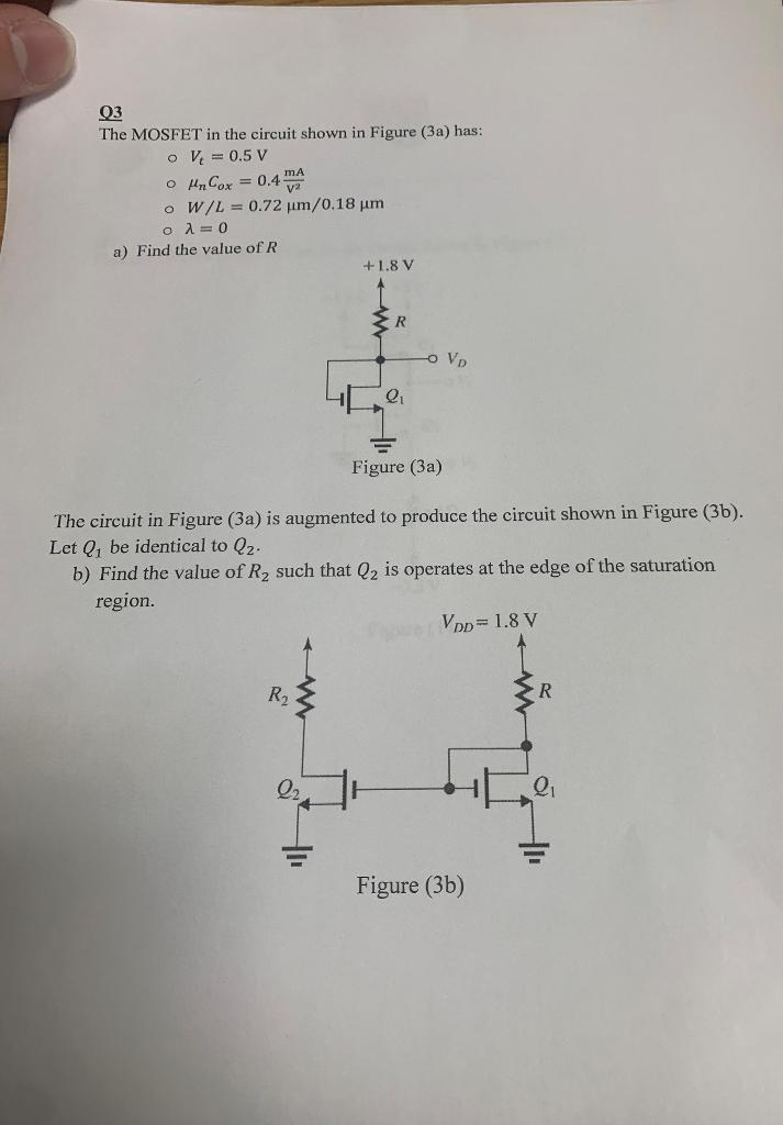 Solved Q3 The MOSFET in the circuit shown in Figure (3a) | Chegg.com