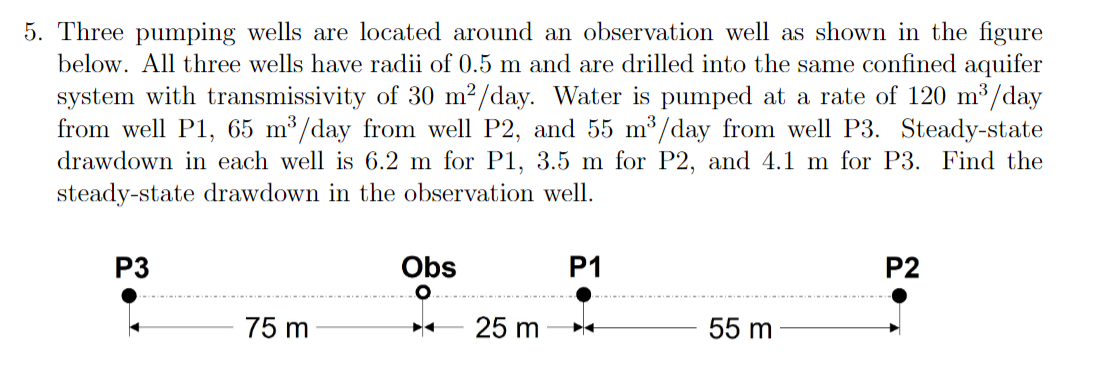 Solved 5. Three pumping wells are located around an | Chegg.com