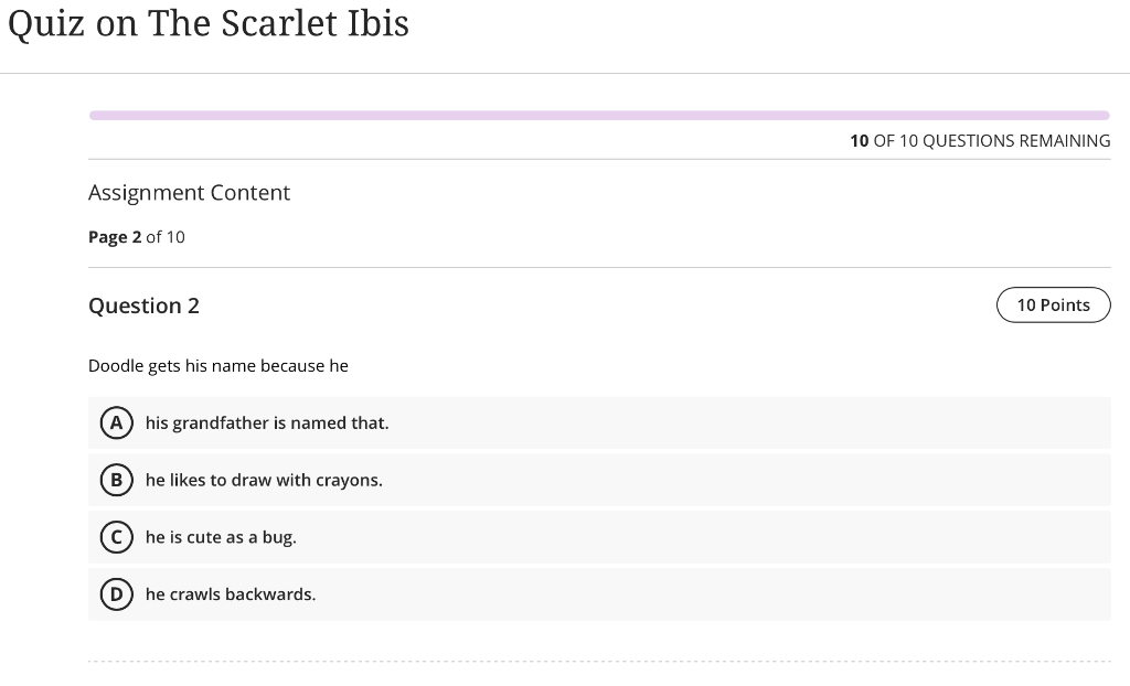 Quiz on The Scarlet Ibis Assignment Content Page 2 of | Chegg.com