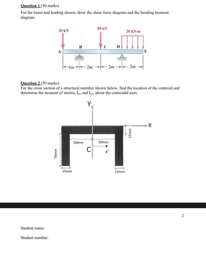 Solved Question 1 (50 ﻿marks)For the beam and loading shown, | Chegg.com
