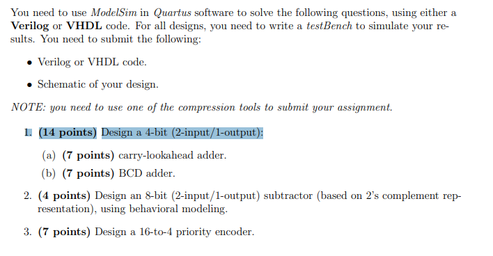 Solved You need to use ModelSim in Quartus software to solve | Chegg.com