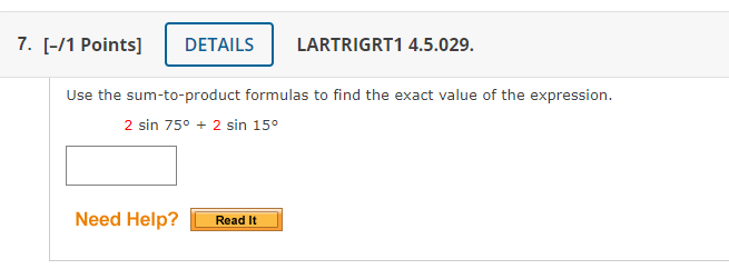 Solved 7. [-/1 Points] DETAILS LARTRIGRT1 4.5.029. Use the | Chegg.com