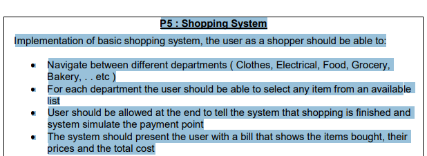Solved P5: Shopping System Implementation of basic shopping | Chegg.com