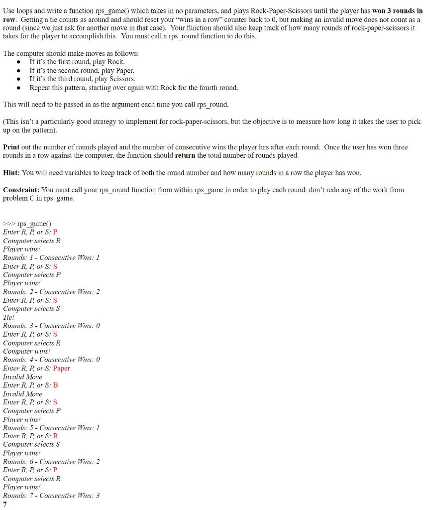 Solved Use loops and write a function rps_game() which takes | Chegg.com