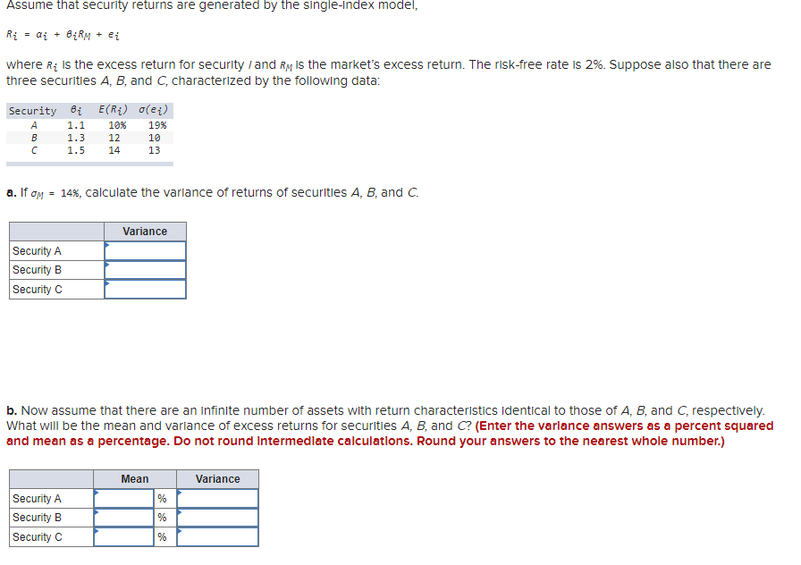 Solved Ri=αi+θiRM+ei Where Ri Is the excess return for | Chegg.com