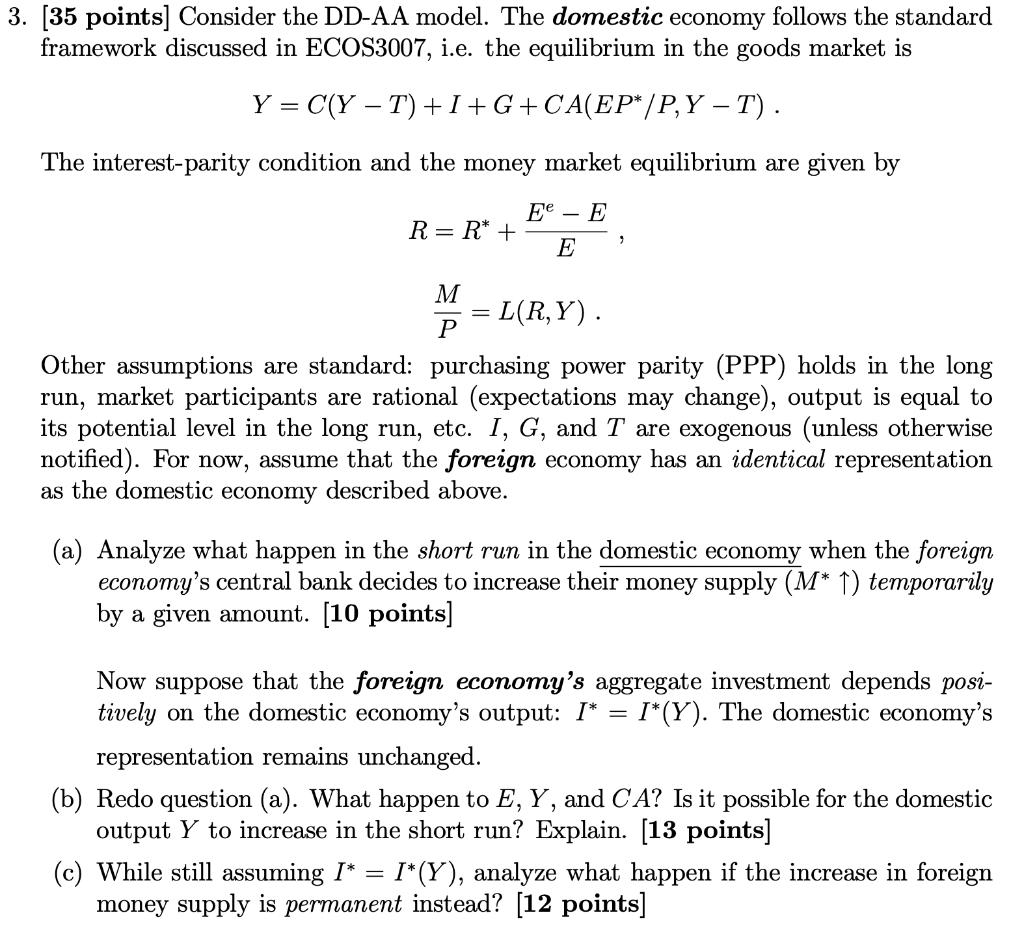 [35 points] Consider the DD-AA model. The domestic | Chegg.com