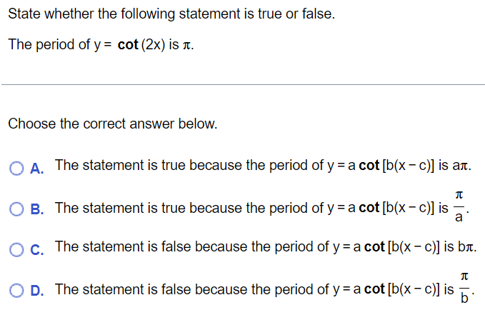 Solved State whether the following statement is true or | Chegg.com