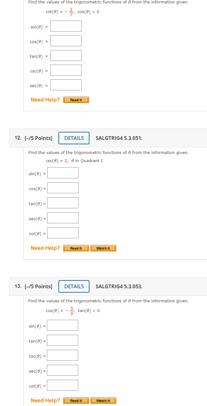 Solved Find the values of the trigonometric functions of θ | Chegg.com