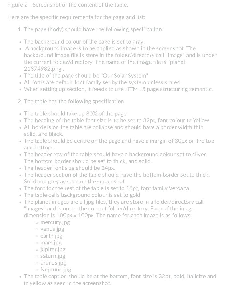 Solved Below is a page that contains a table of planet from | Chegg.com