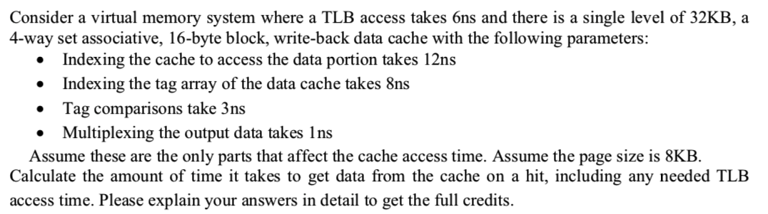 Solved Consider a virtual memory system where a TLB access | Chegg.com