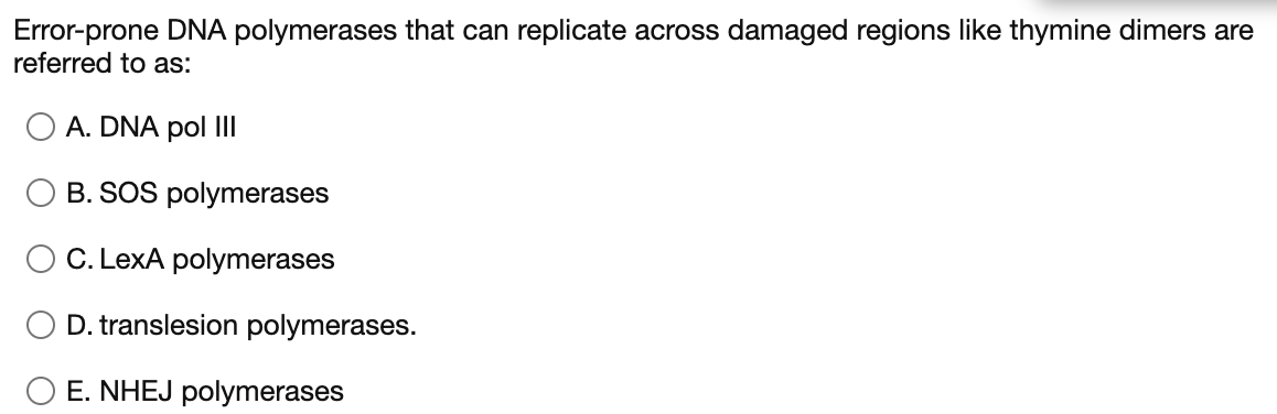 Solved Error-prone DNA polymerases that can replicate across | Chegg.com