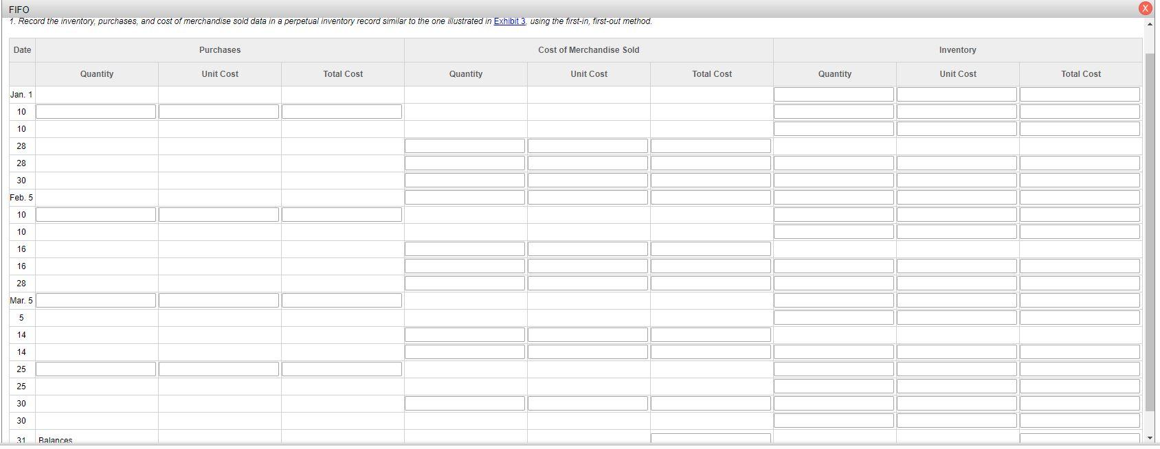 Solved FIFO perpetual inventory Instructions FIFO Chart of | Chegg.com