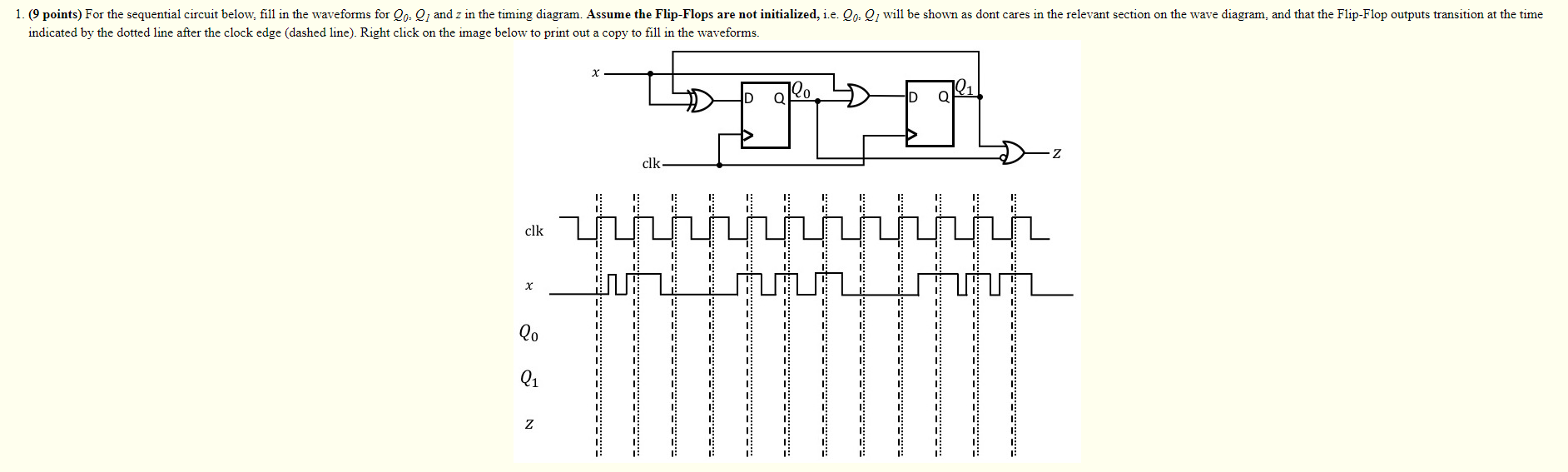 Solved 1. (9 points) For the sequential circuit below, fill | Chegg.com