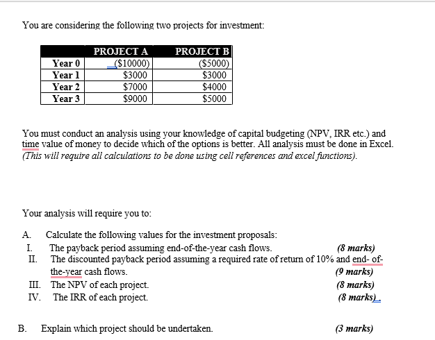 Solved You are considering the following two projects for | Chegg.com