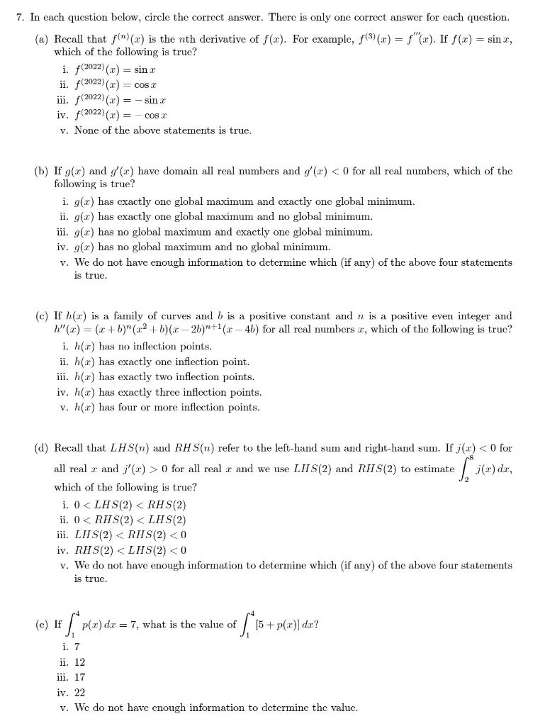 Solved 7. In each question below, circle the correct answer. | Chegg.com