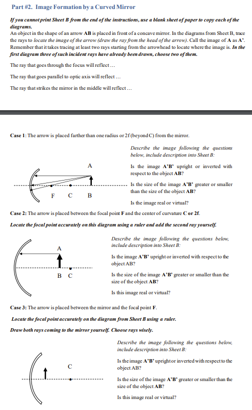 [Solved]: Part #2. Image Formation by a Curved Mirror If