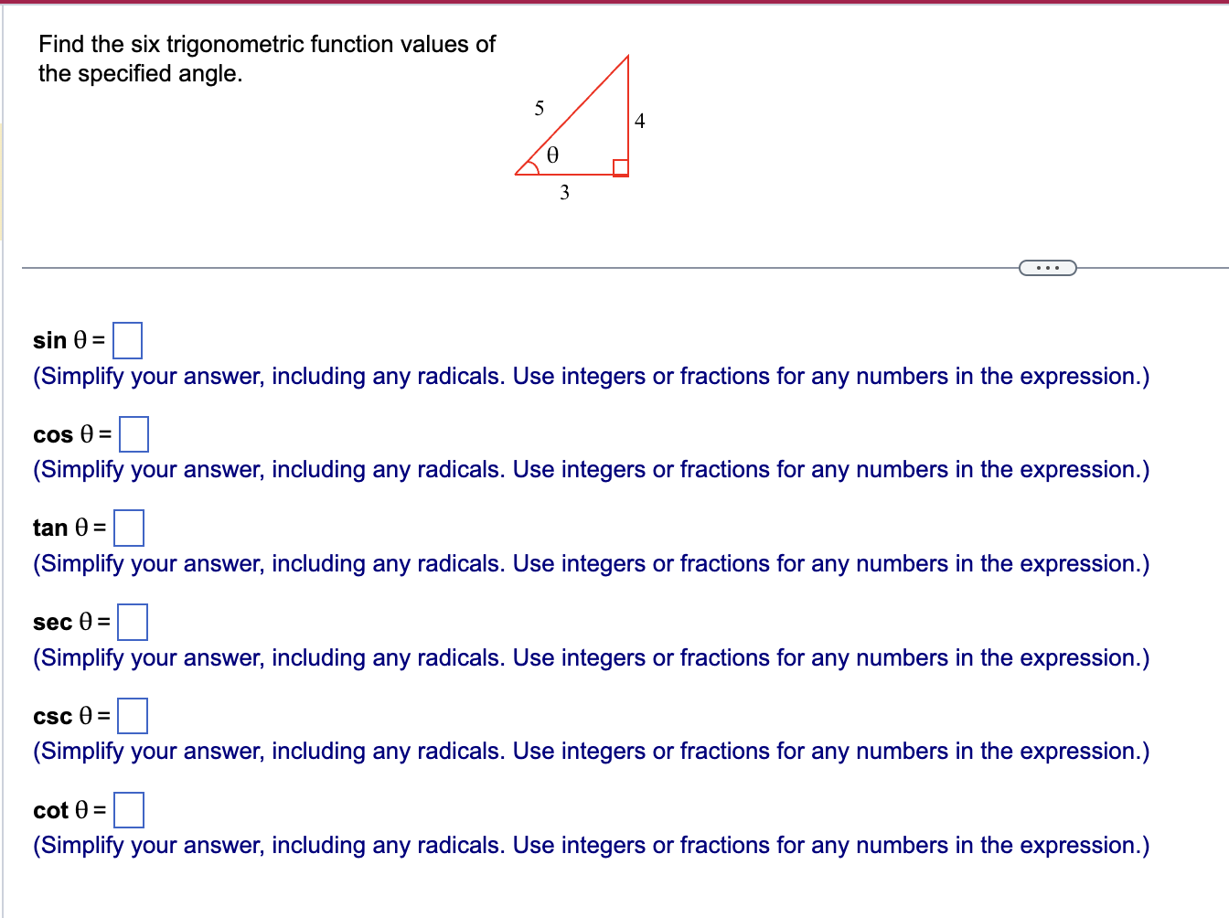 Solved Find the six trigonometric function values of the | Chegg.com