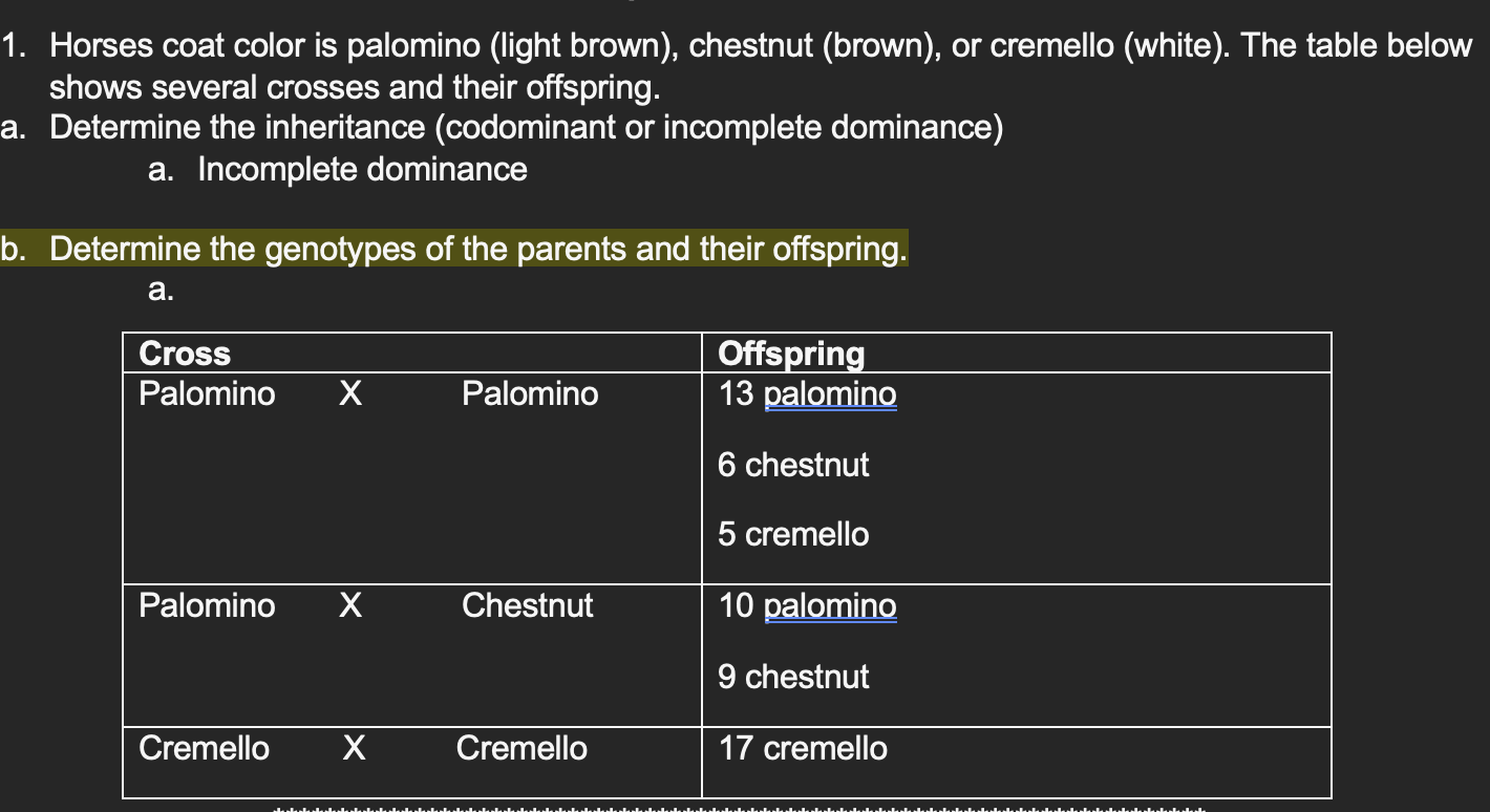 Solved 1. Horses coat color is palomino (light brown), | Chegg.com
