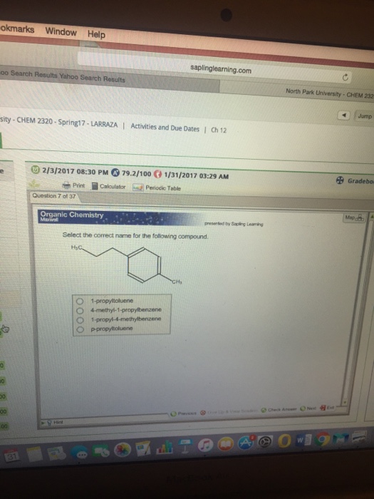 Solved Select the correct name for the following compound. | Chegg.com