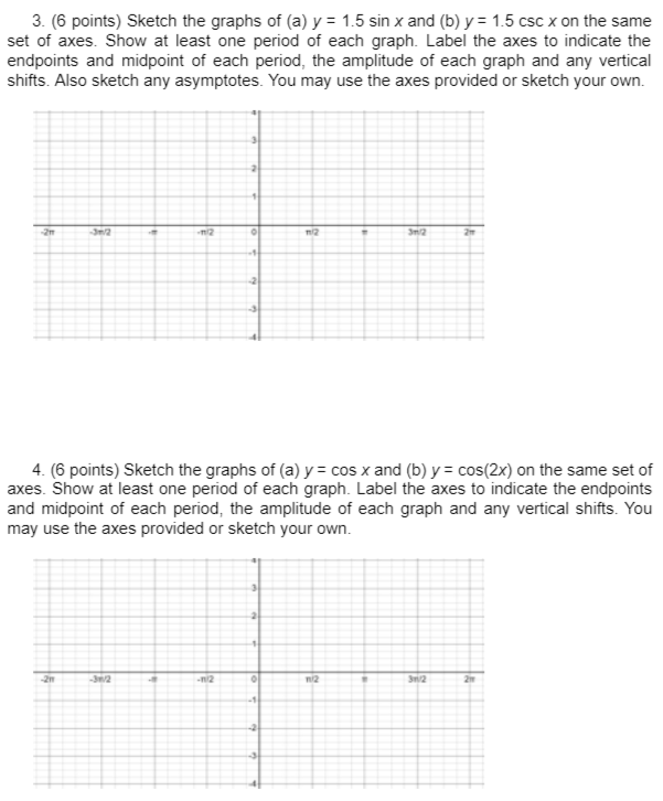 Solved 3. (6 points) Sketch the graphs of (a) y=1.5sinx and | Chegg.com