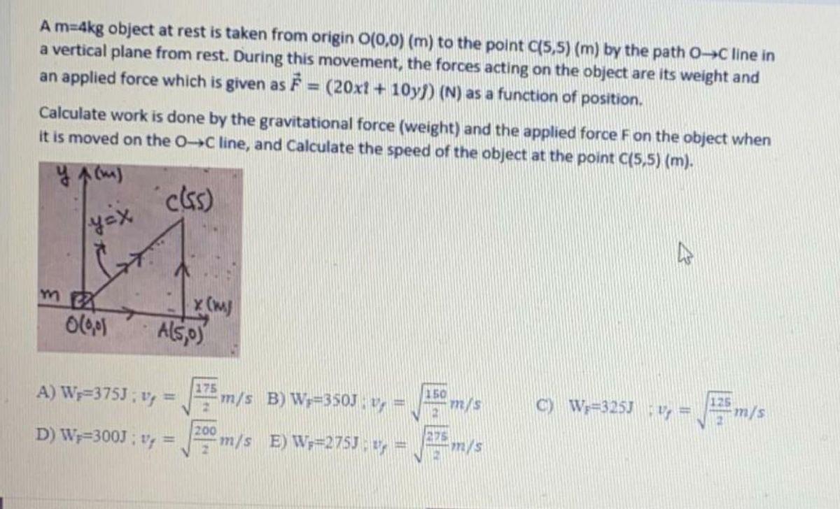 Solved A m=4kg object at rest is taken from origin 0(0,0) | Chegg.com