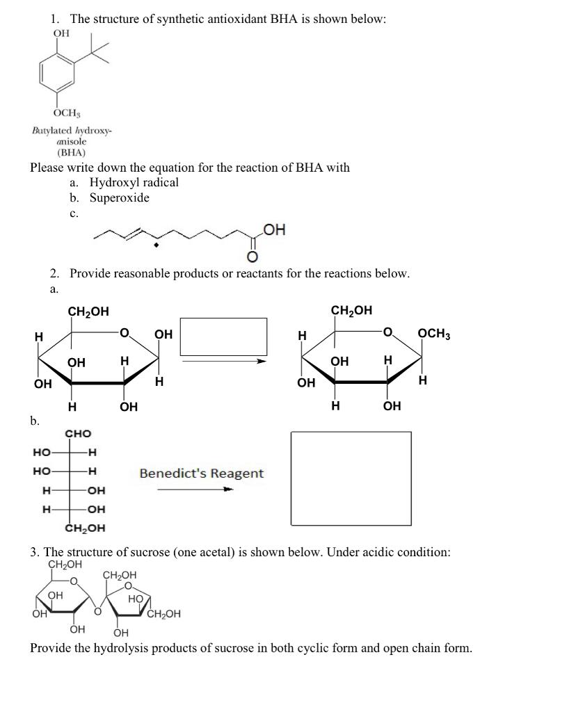 Solved 1. The structure of synthetic antioxidant BHA is | Chegg.com
