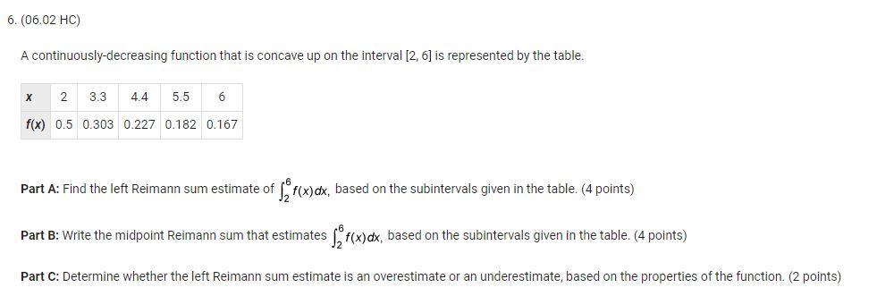 Solved 6. (06.02 HC) A continuously-decreasing function that | Chegg.com