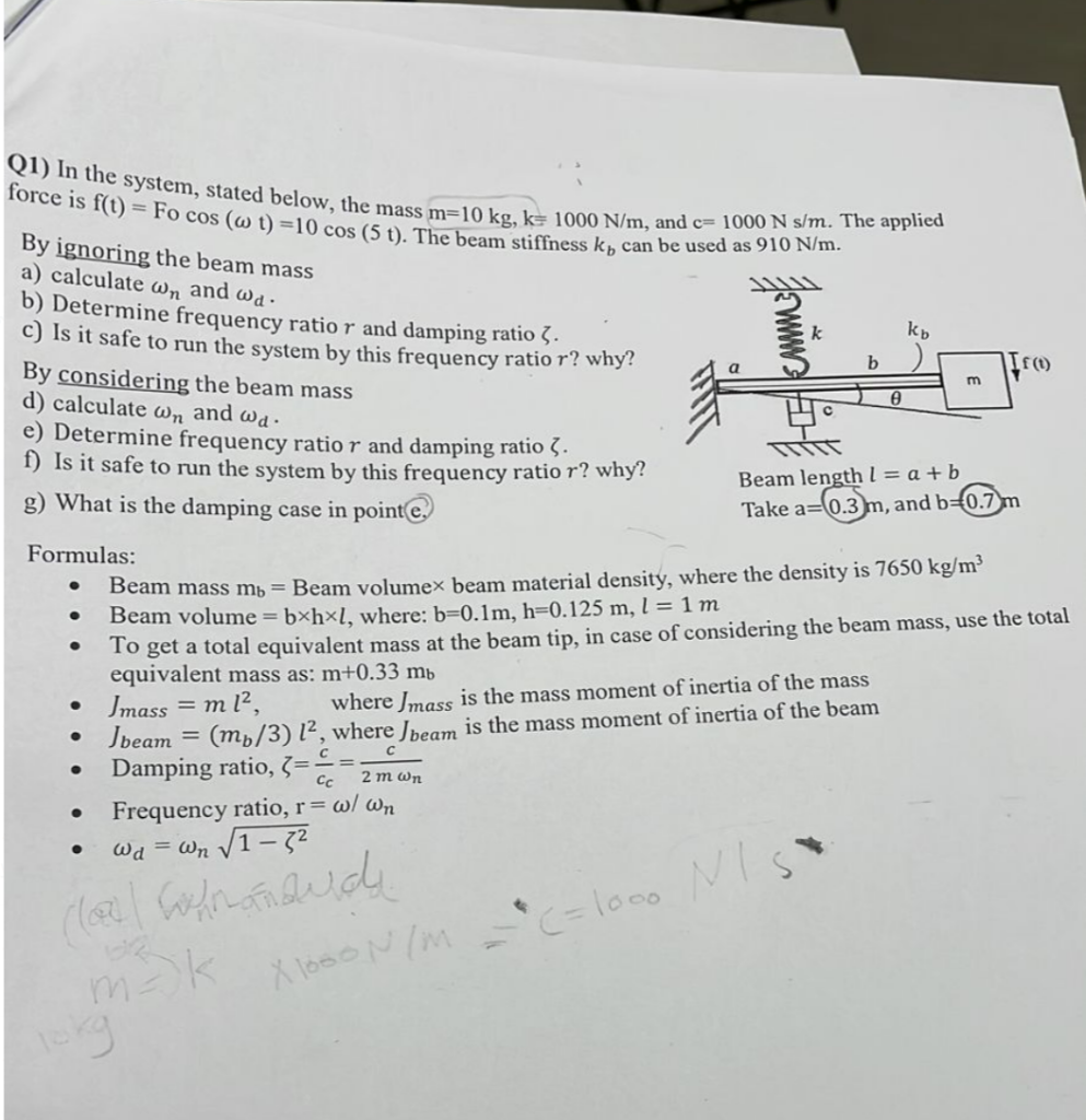 Solved Q1) In the system, stated below, the mass m=10 | Chegg.com