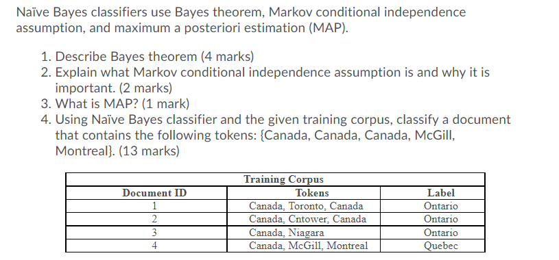 Solved Naïve Bayes classifiers use Bayes theorem, Markov | Chegg.com