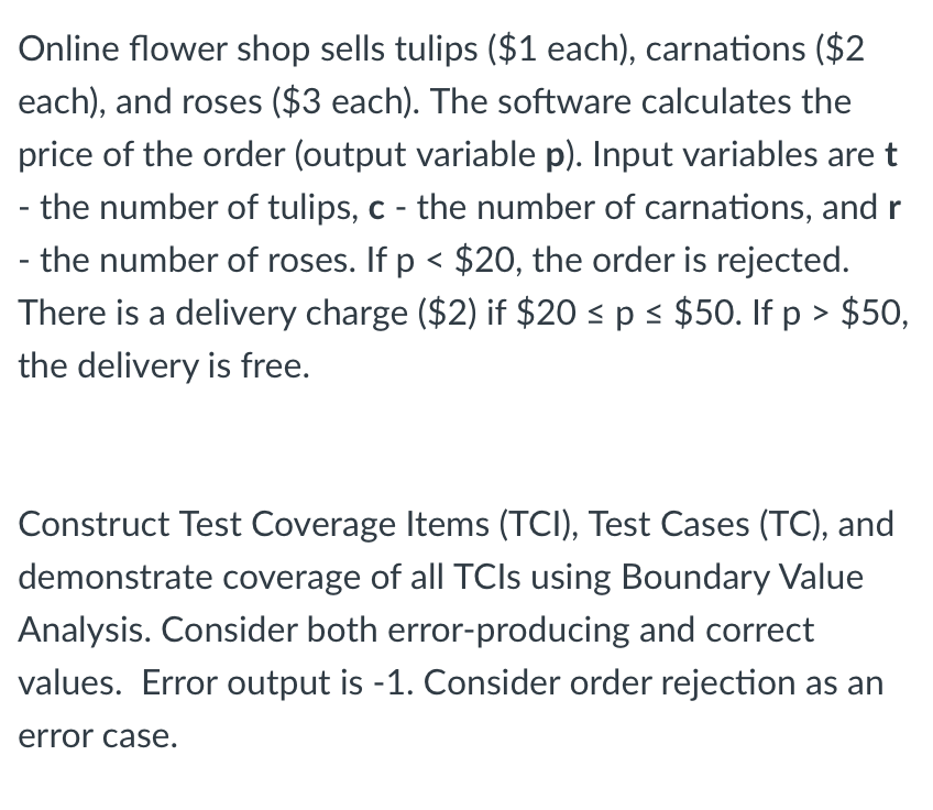 Solved Online flower shop sells tulips (\$1 each), | Chegg.com
