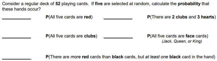 Solved Consider a regular deck of 52 playing cards. If five | Chegg.com