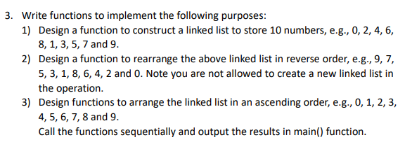 Solved 3. Write functions to implement the following | Chegg.com