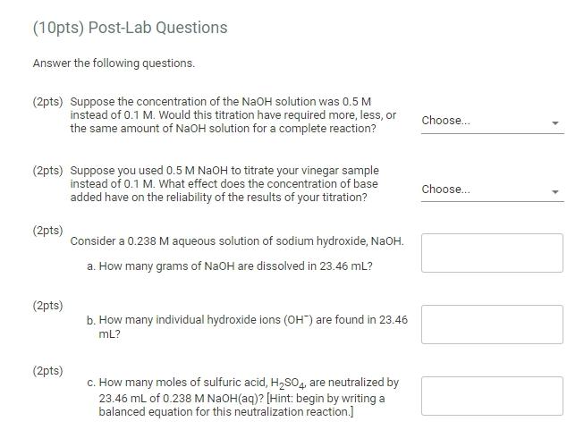 Solved Data And Report Submission - Titration (2pts) | Chegg.com