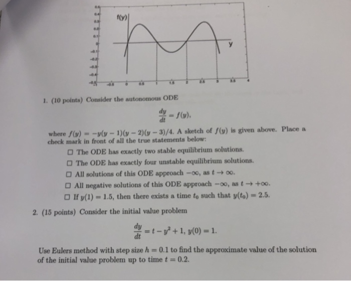 Solved F Y 1 10 Points Consider The Autonomous Ode Dy