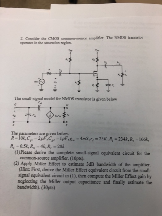 Solved 2 Consider the CMOS common-source amplifier. The NMOS | Chegg.com