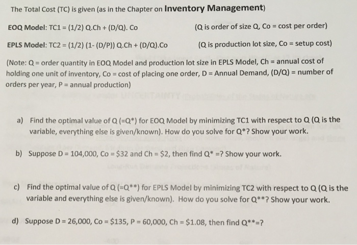 Solved The Total Cost (TC) is given (as in the Chapter on | Chegg.com