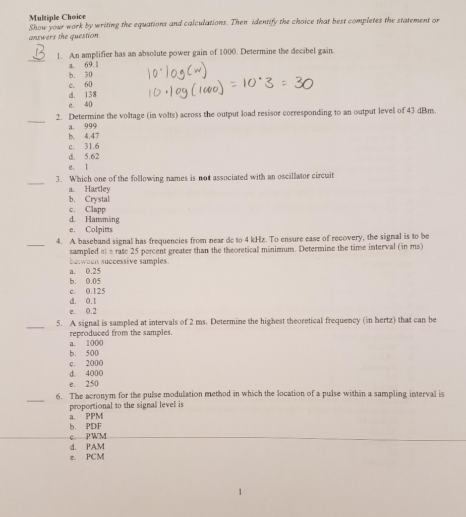 Solved Multiple Choice Show your work by writing the | Chegg.com
