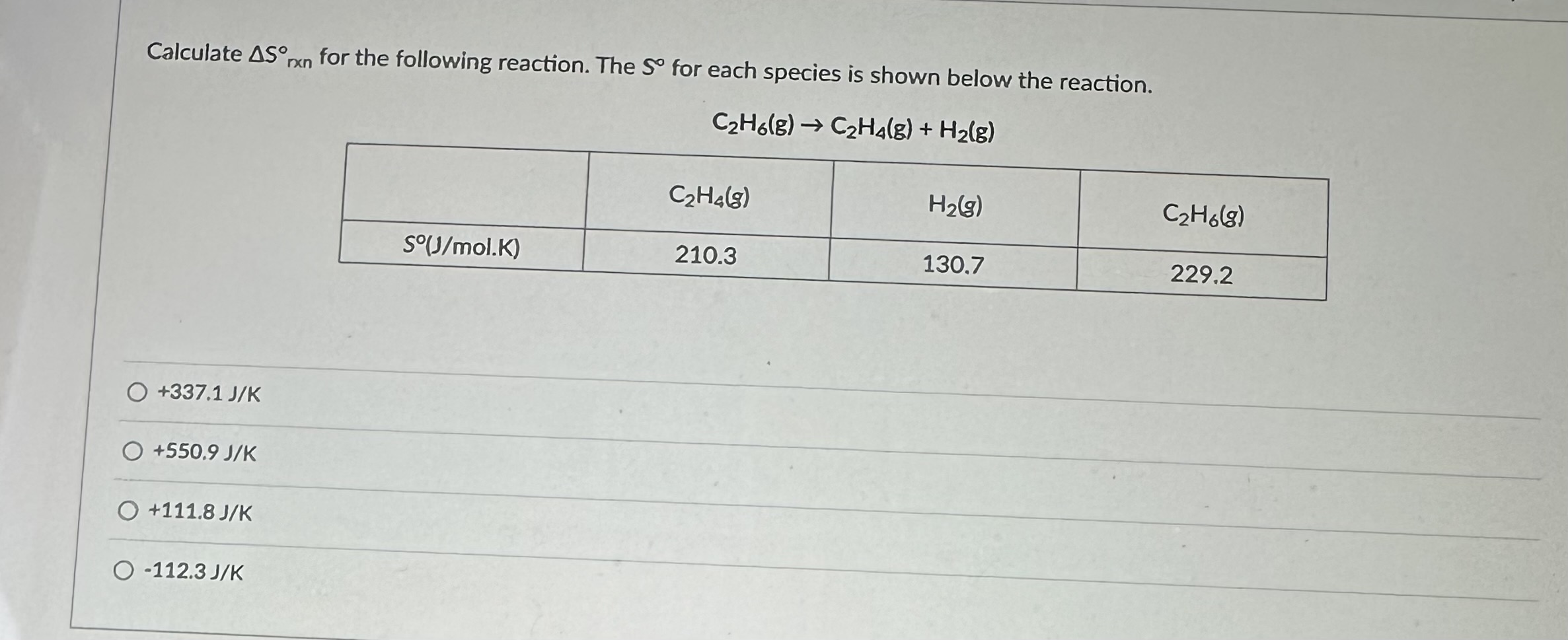 Calculate Δs°rxn for The Following Reaction The S°