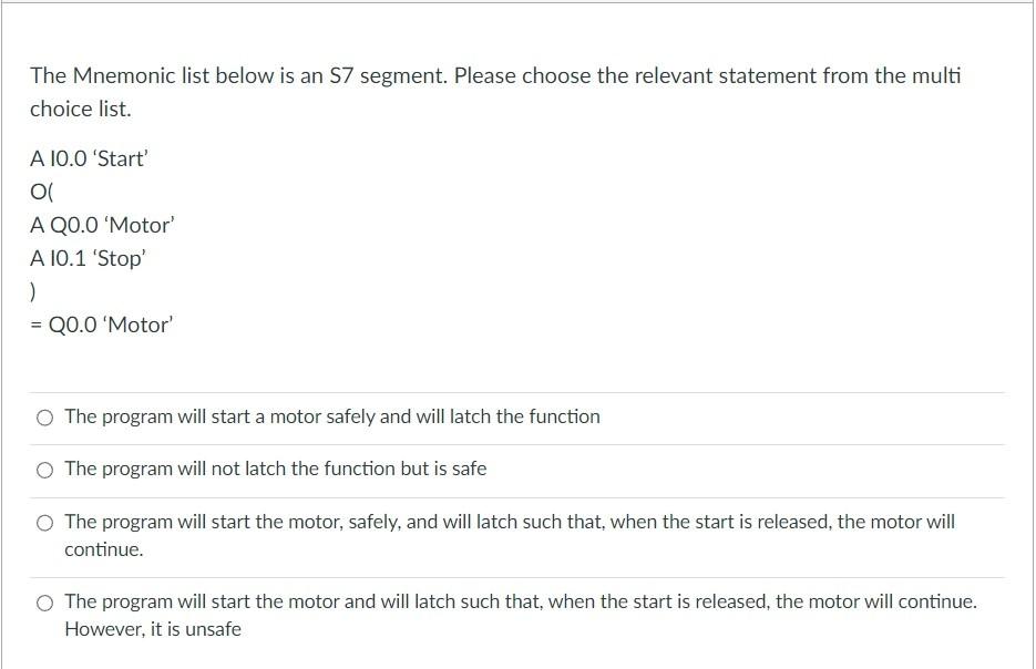 Solved The Mnemonic list below is an S7 segment. Please | Chegg.com