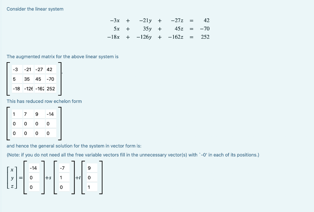 Solved Consider the linear system -3x + + = 42 -27z 45z 5x | Chegg.com
