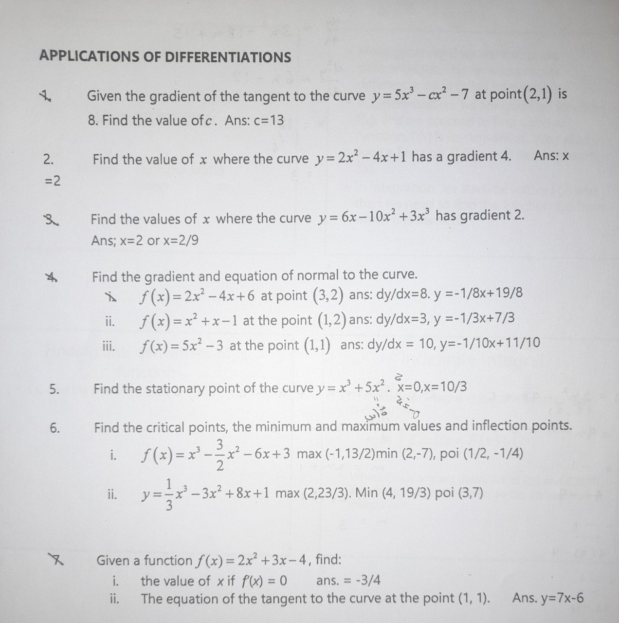 Solved W. Given the gradient of the tangent to the curve | Chegg.com