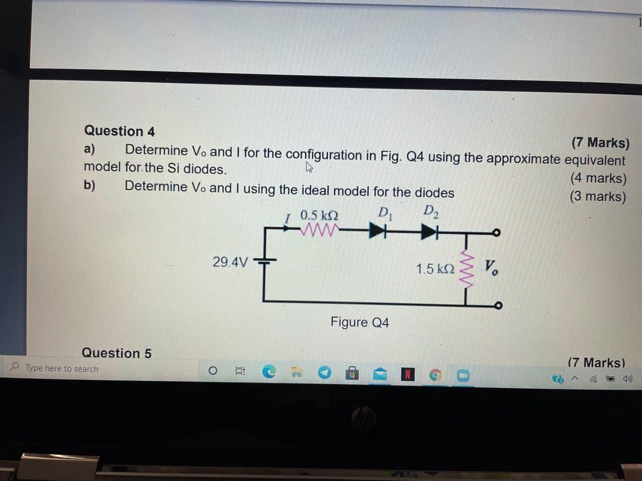 Solved Question 4 (7 Marks) a) Determine V. and I for the | Chegg.com