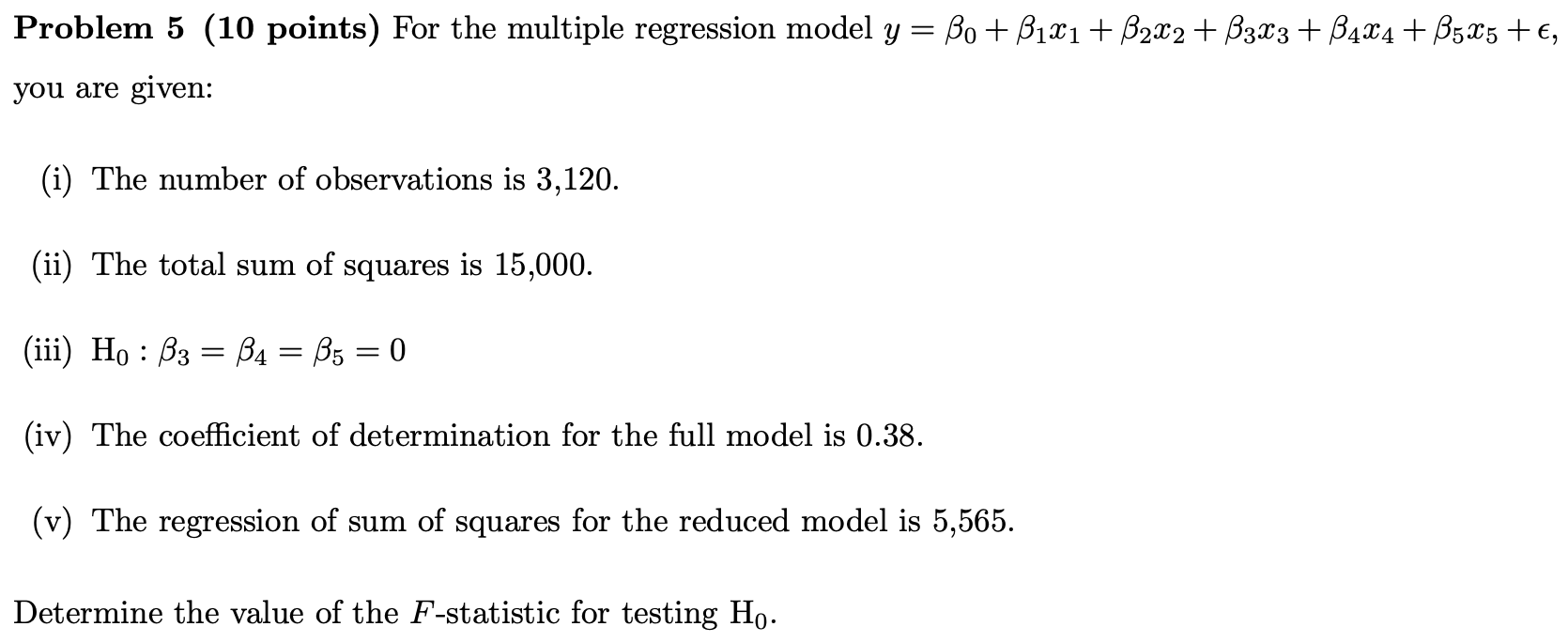 Solved For the multiple regression model y = β0 + β1x1 + | Chegg.com