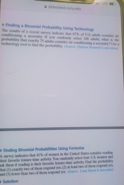 Solved LTE- bbhosted.cuny.edu Finding a Binomial Probability | Chegg.com